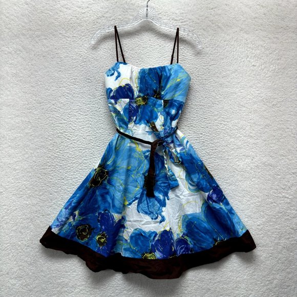 Ruby Rox | Dresses | Y2k Vintage Ruby Rox Aline Midi Dress 9 Medium Blue Brown Floral Spring ...